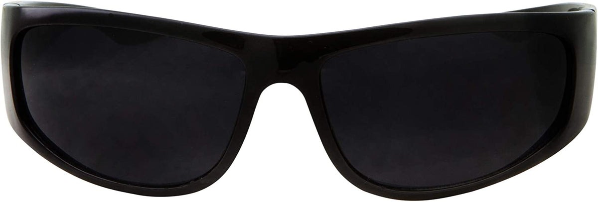 Super Dark Lens Black Sunglasses Biker Style Rider Wrap Around Fra