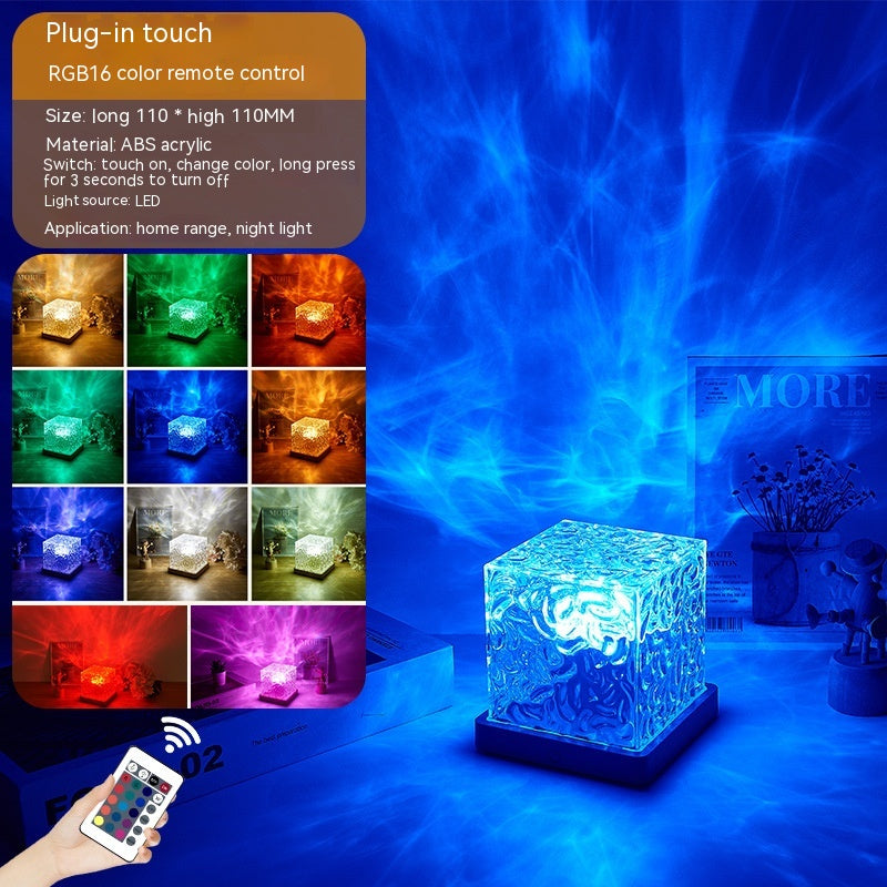 LED Water Ripple Ambient Night Light USB Rotating Projection Crystal T ...