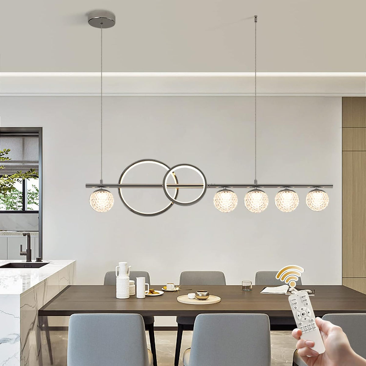 Dimmable LED Chandelier Lighting 47" Modern Pendant Light 58W Chandeli ...