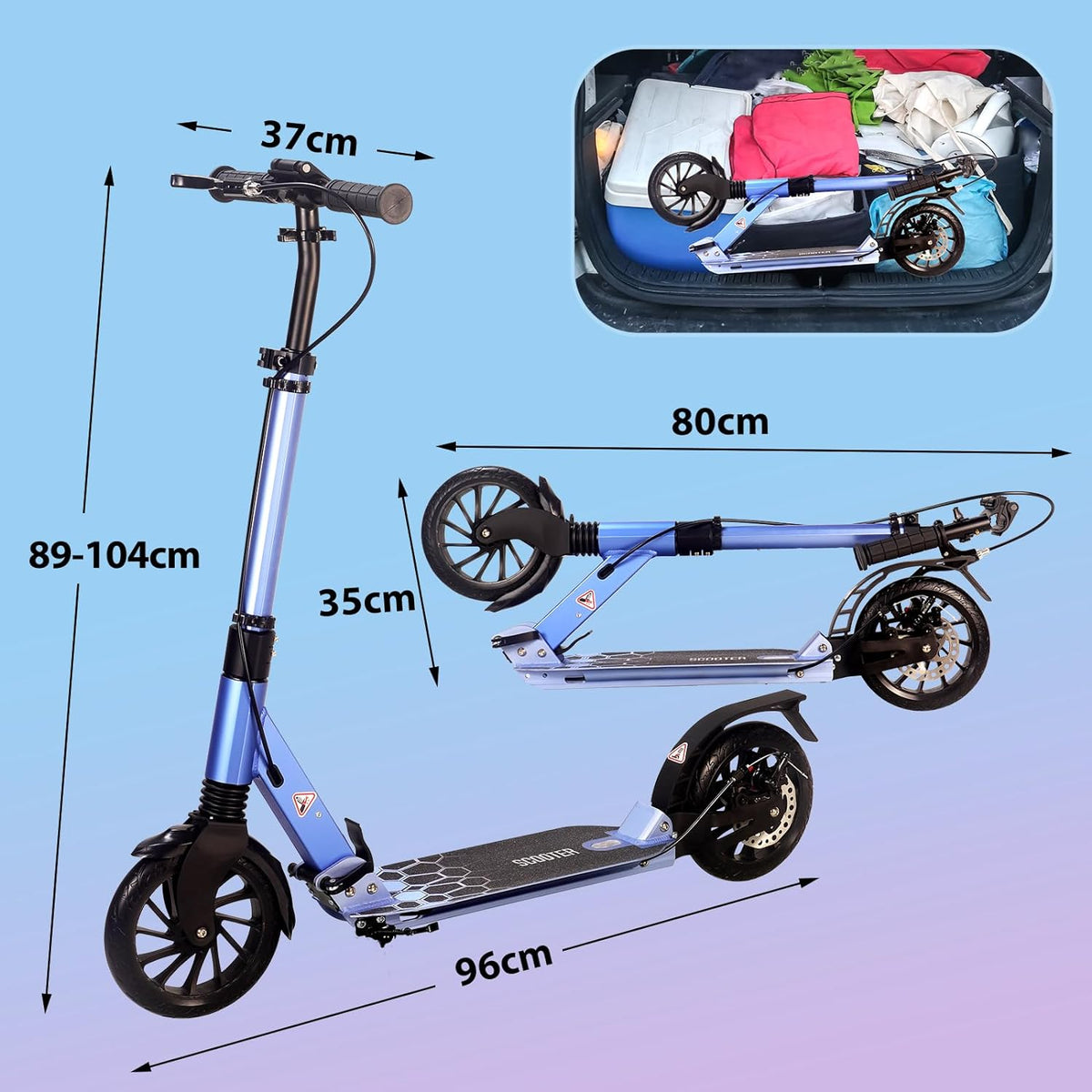 Adult Push Kick Foldable Scooter Big Large Wheels Hand Brake Sensitive ...