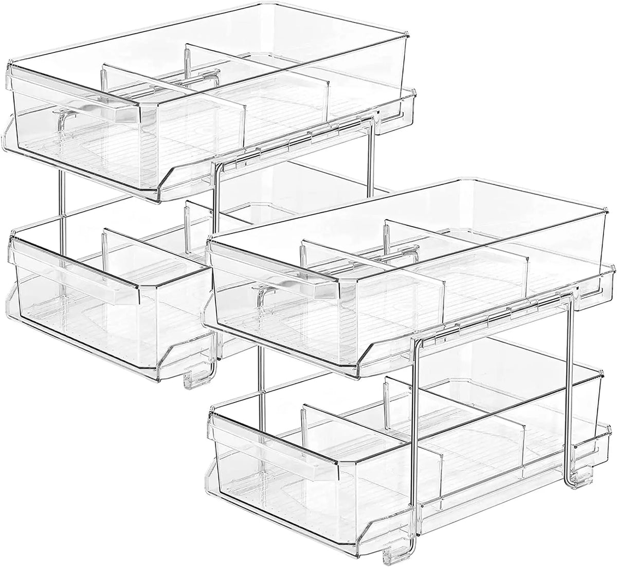 Two Pack 2 Tier Clear Organizer with Dividers,Acrylic Storage under ...