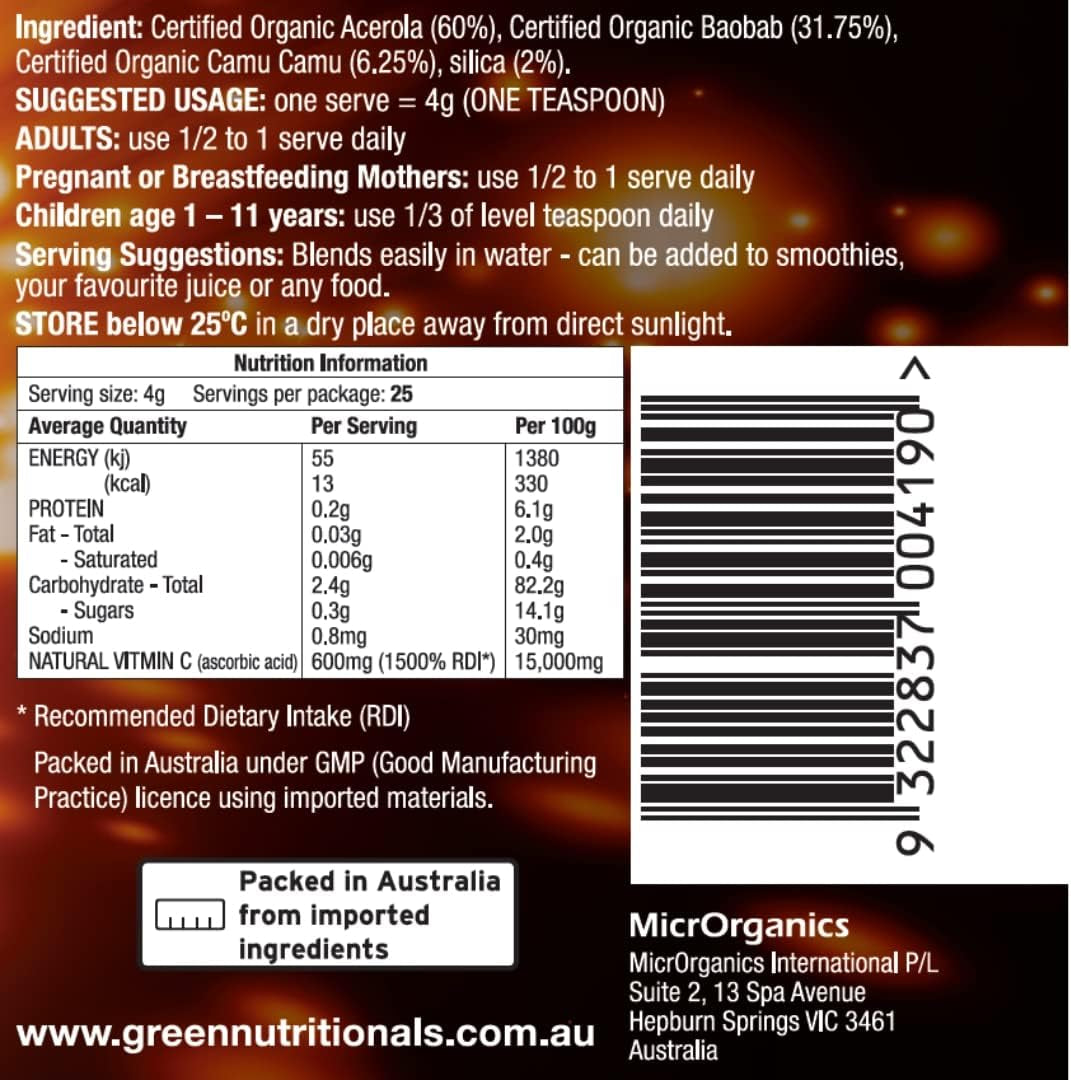 Green Vitamin C 100G Powder - Vegan Vegetarian Friendly – Pattan Australia