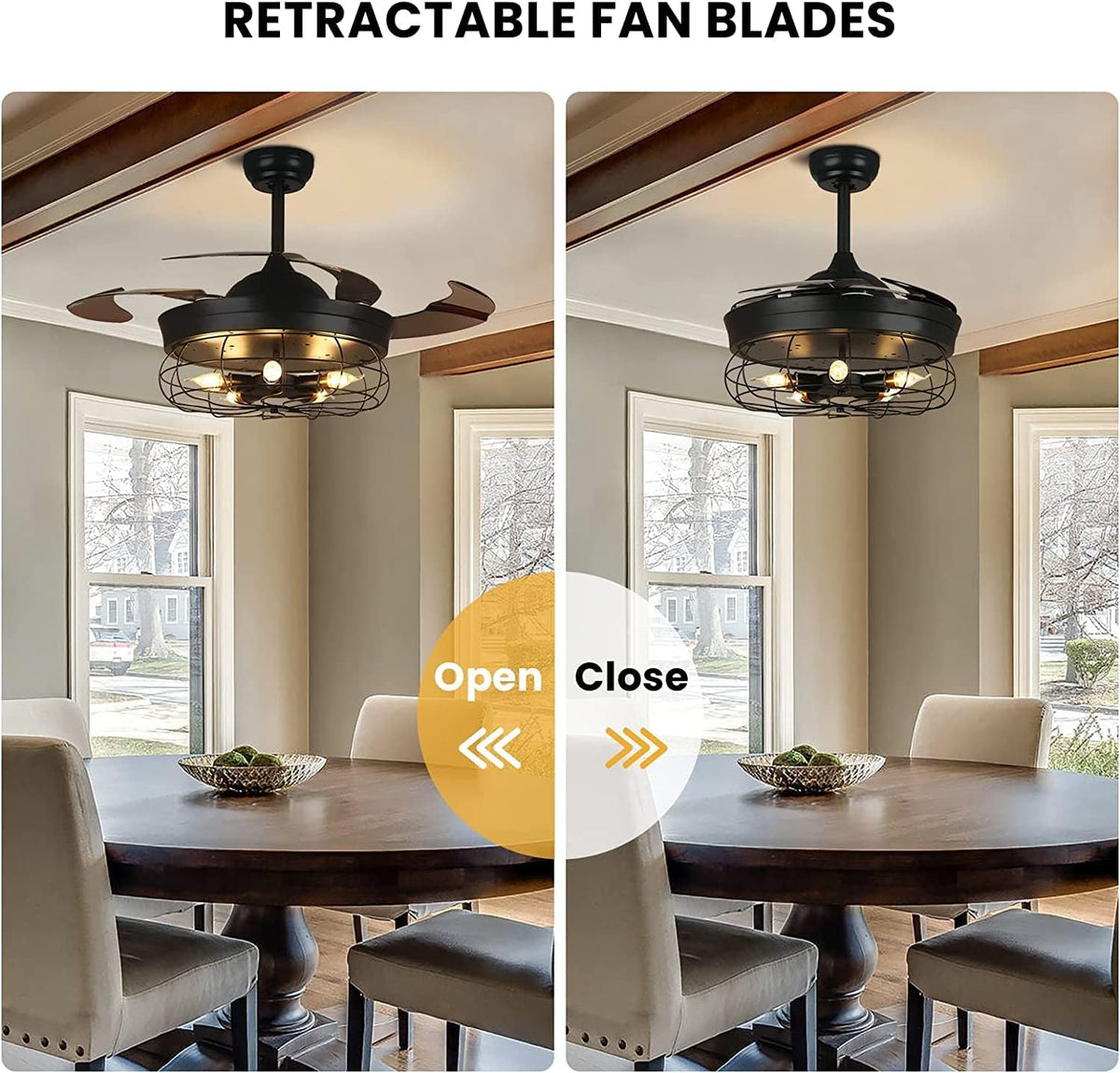 5-Light Vintage Ceiling Fan – Retractable Blades with Remote (106CM ...
