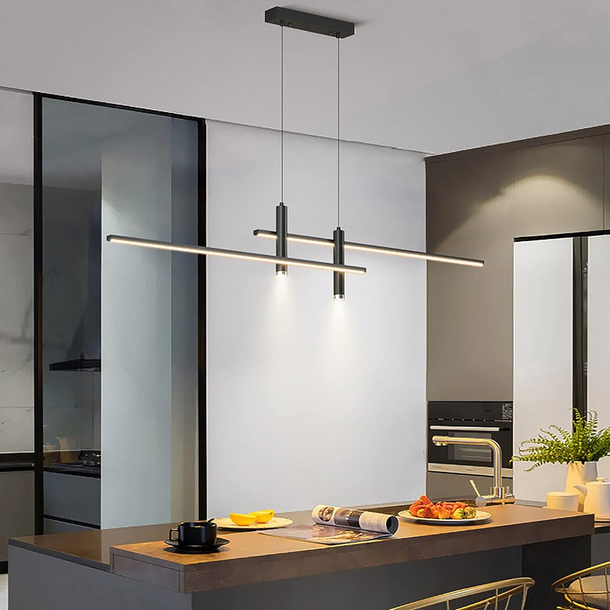 Modern Dimmable LED Pendant Lighting for Kitchen Island - Linear LED C ...