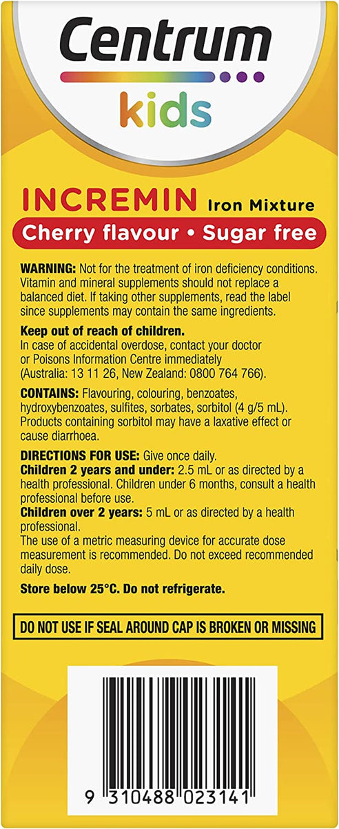 Kids Incremin Iron Mixture Cherry Flavour, Sugar-Free Liquid Supplemen ...